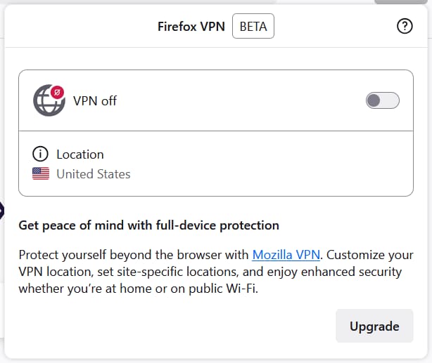 Nuova VPN su Firefox (beta)